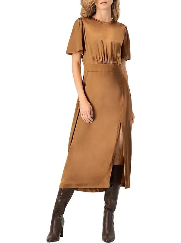 IVONNE Satin Midi Dress - Brown