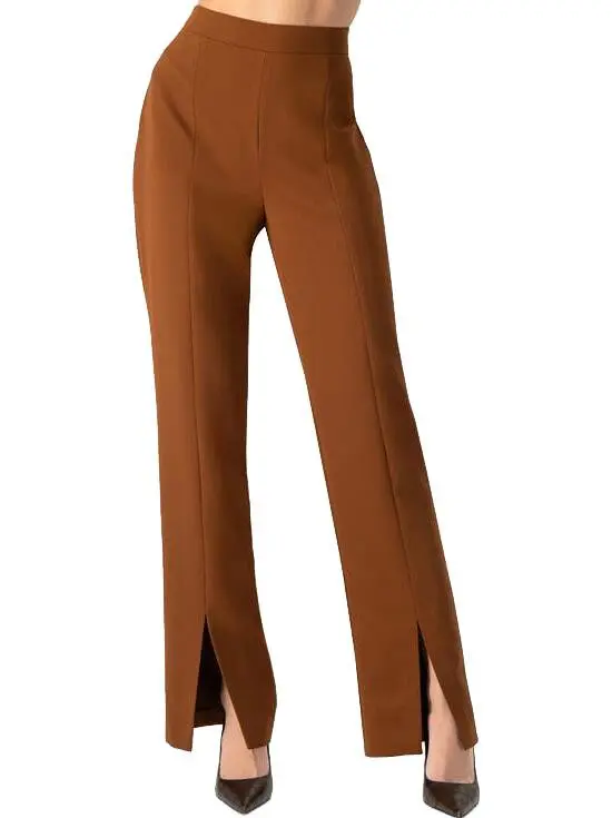 IVONNE Straight-leg Trousers With Slits - Brown