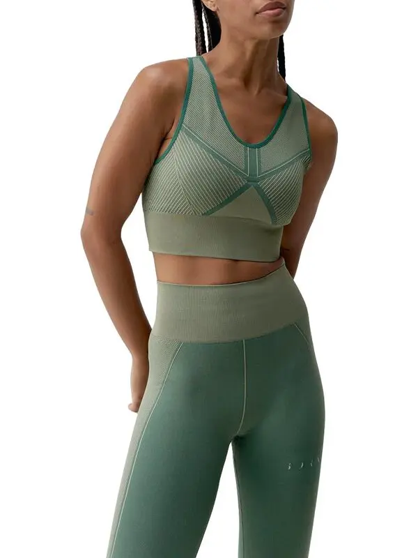 BORN LIVING YOGA Medium Support Seamless Sport Top - Deep Green/grain