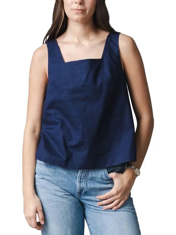 HOPE & HENRY Linen Square Neck Tank - Navy Linen