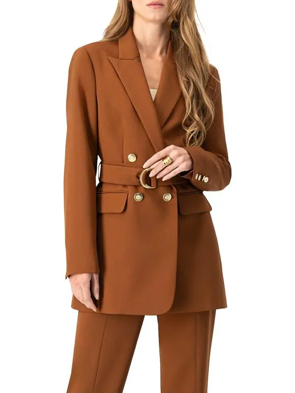 IVONNE Double-breasted Blazer With Tie Detail - Brown