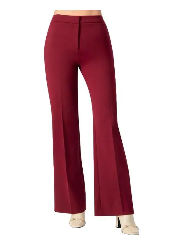 IVONNE Flared Solid Pants - Wine