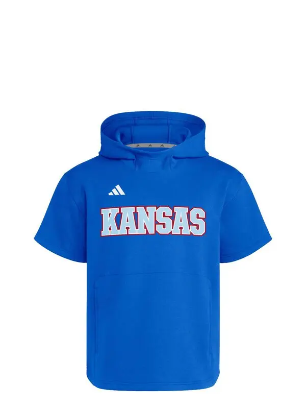 Adidas Kansas Jayhawks Dugout Short Sleeve Hoodie - Royal Blue / White / Multi