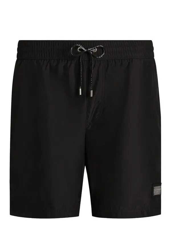 Dolce & Gabbana Mid-length Swim Trunks With Logo Tag - Black