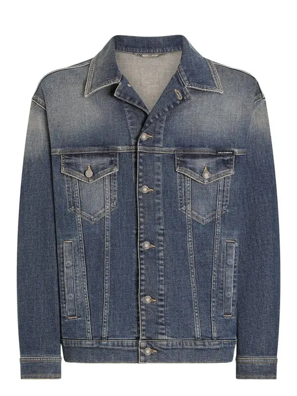 Dolce & Gabbana Stretch Denim Trucker Jacket With Metal Plate - Multicolor