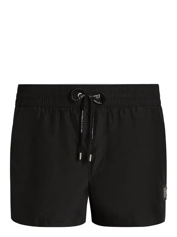 Dolce & Gabbana Short Swim Trunks With Branded Tag - Black