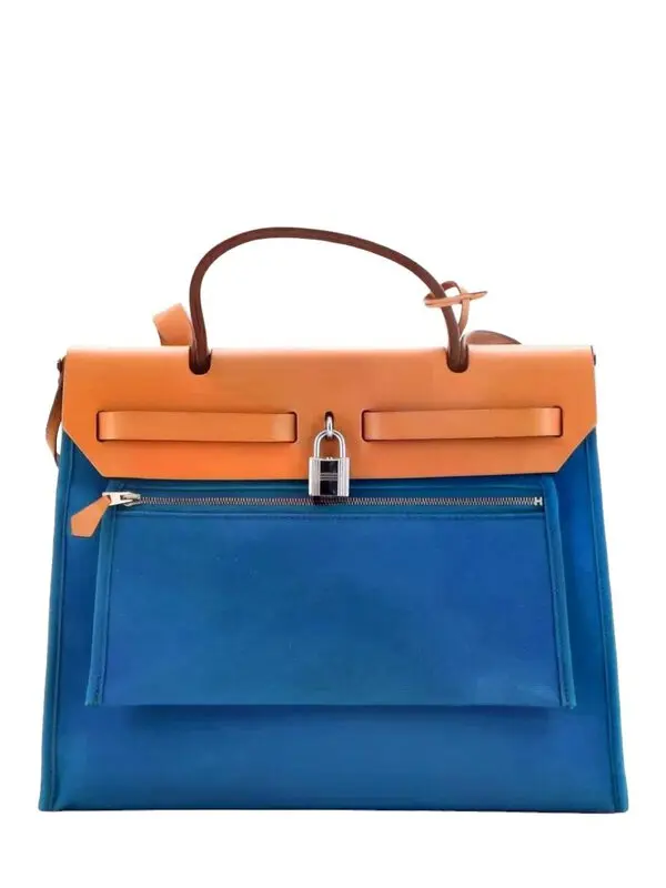 Hermès Herbag Zip Leather And Toile 31 Shoulder Bag - Blue