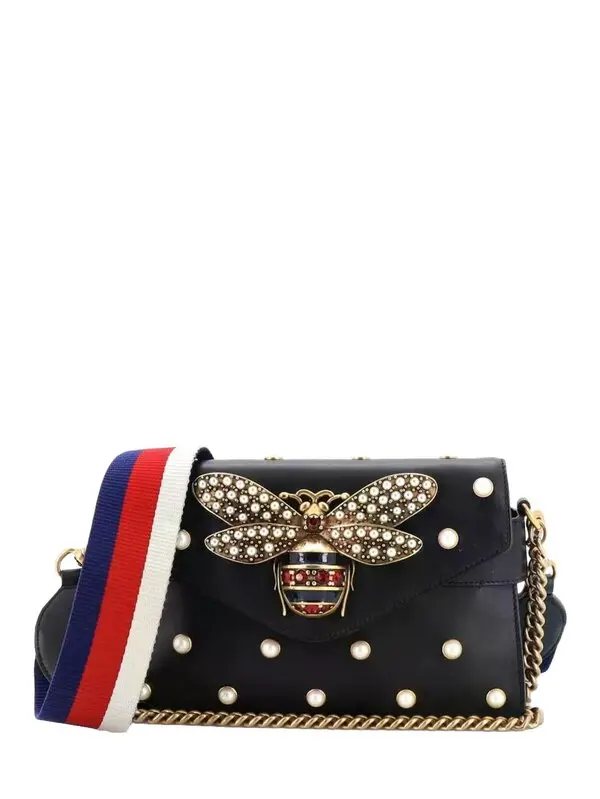 Gucci Broadway Pearly Bee Embellished Mini Shoulder Bag - Black