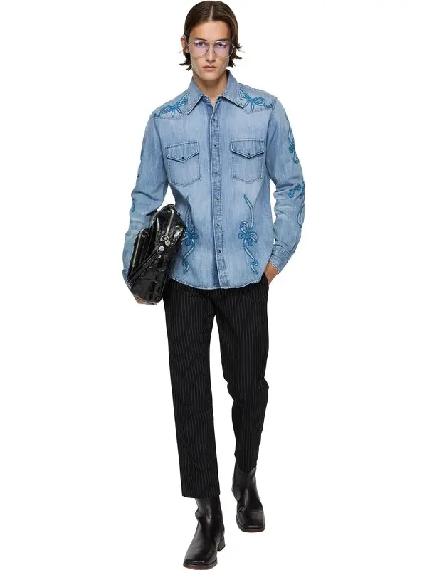 Acne Studios Embroidered Denim Shirt - Blue,blue