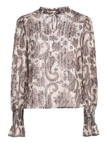 LIU •JO Paisley Print Metallic Top - Beige
