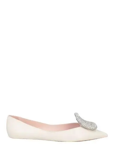 ROGER VIVIER Leather Ballet Flats With Crystals - White
