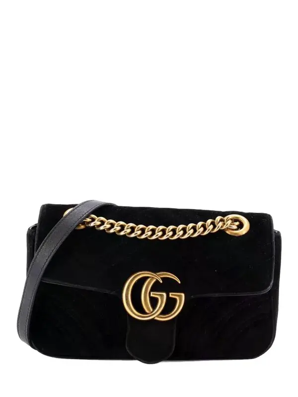 Gucci Gg Marmont Flap Bag Matelasse Velvet Mini - Black