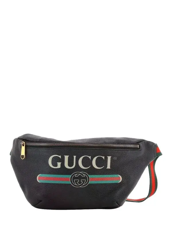 Gucci Logo Printed Leather Belt Bag - Black