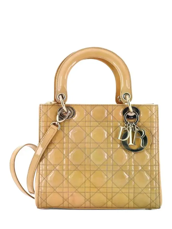 Dior Lady Cannage Quilt Patent Medium Satchel - Neutrals