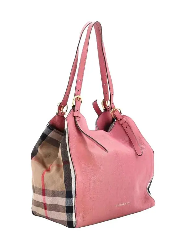 Burberry Canterbury Leather And House Check Canvas Small Tote Bag - Pink