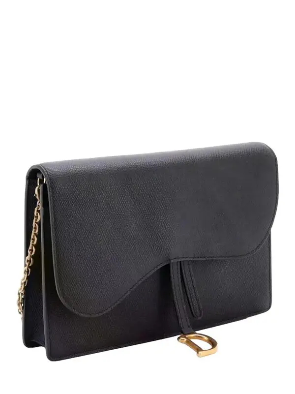 Dior Saddle Chain Leather Clutch Bag - Black