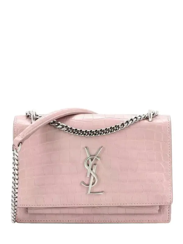Saint Laurent Sunset Chain Wallet Crocodile Embossed Leather Crossbody Bag - Neutrals