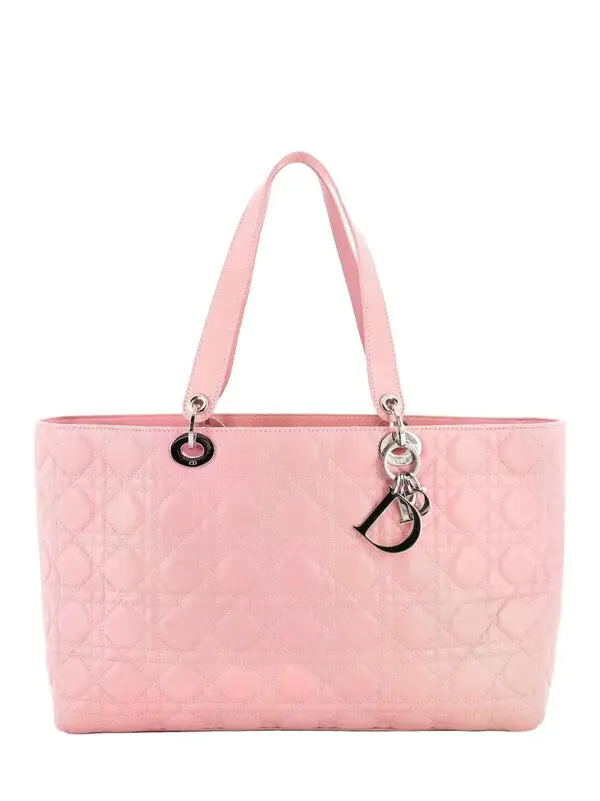 Dior Vintage Lady Cannage Quilt Lambskin Large Tote Bag - Pink