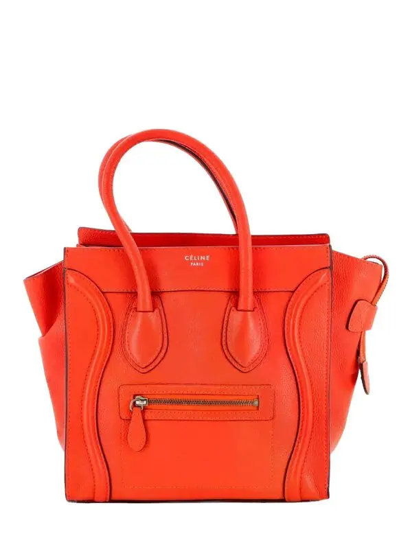 Celine Luggage Bag Grainy Leather Micro Tote - Orange