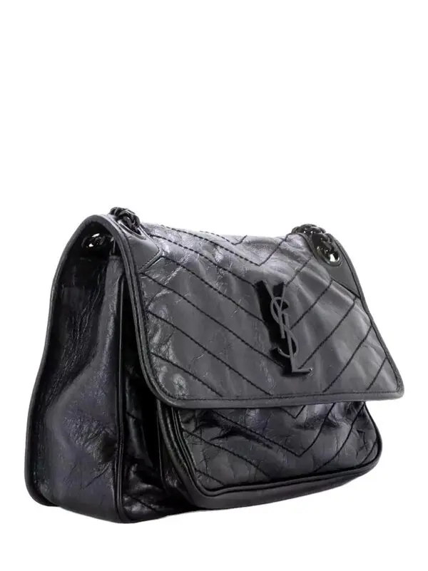 Saint Laurent Niki Chain Flap Bag Matelasse Chevron Leather Medium - Black