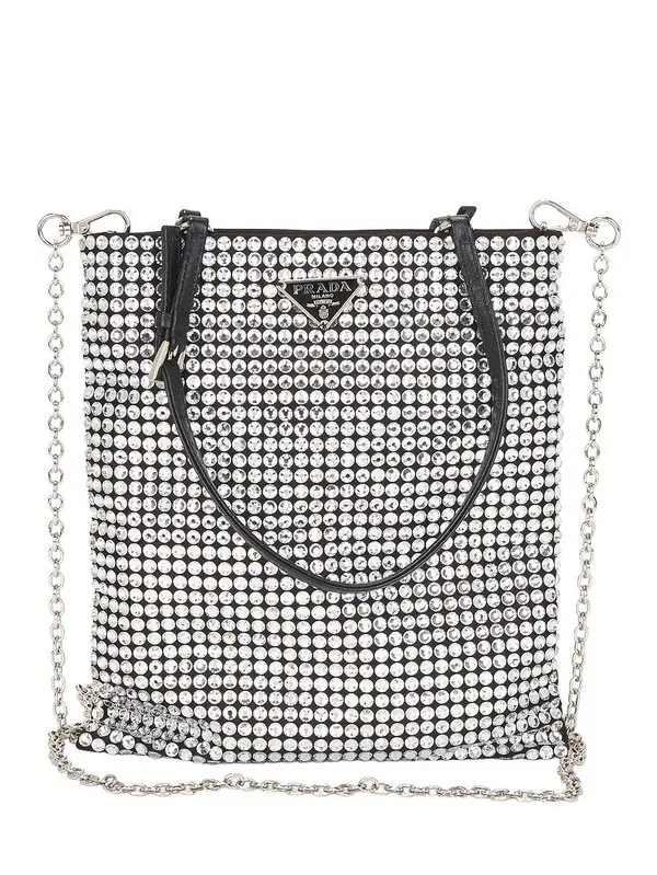 Prada Crystal Embellished Tote Bag - Silver