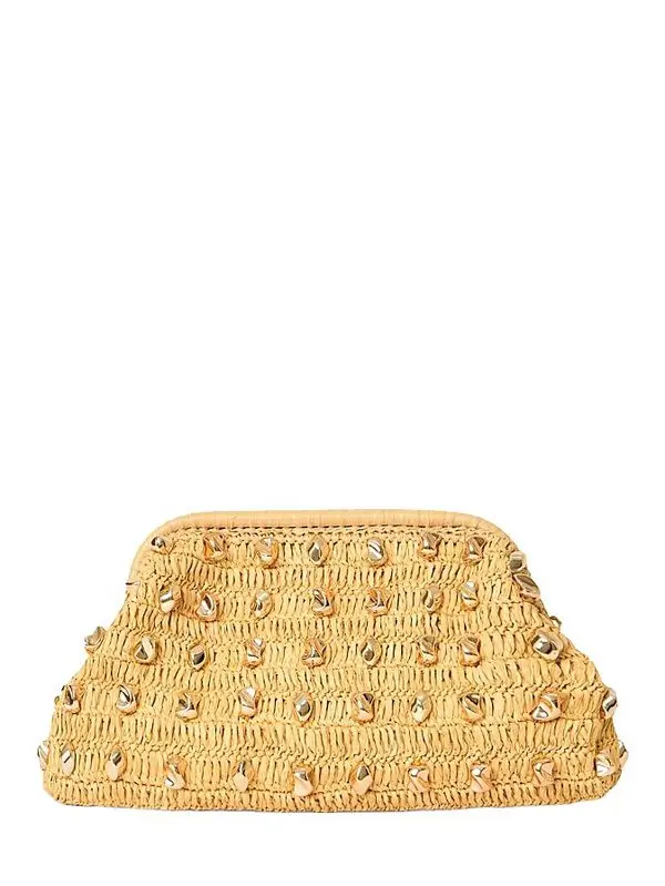 BTB LOS ANGELES Galia Studded Raffia Clutch - Natural