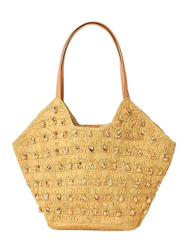 BTB LOS ANGELES Galia Studded Raffia Tote Bag - Natural
