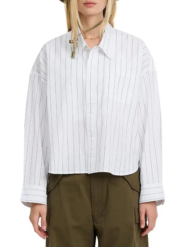 Denimist Cropped Shirt - Ecru/white/black Stripe