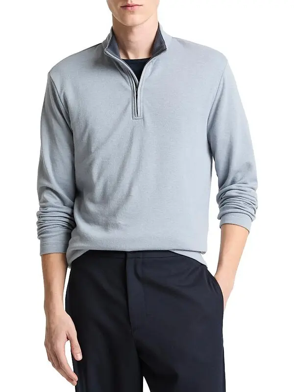 Vince Cotton Blend Quarter Zip Pullover - Steel Blue/studio