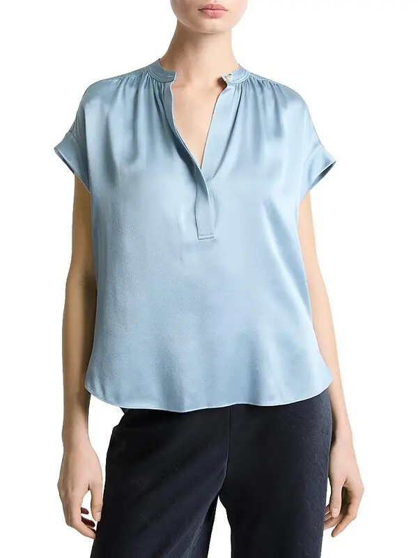 Vince Silk Gathered Neck Top - Del Mar