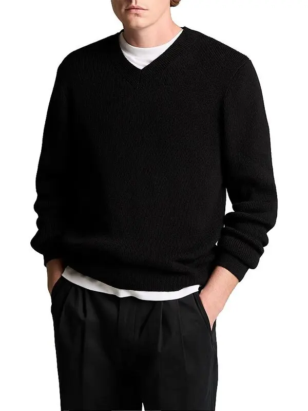 Vince Ribbed V-neck Pullover Sweater - Black