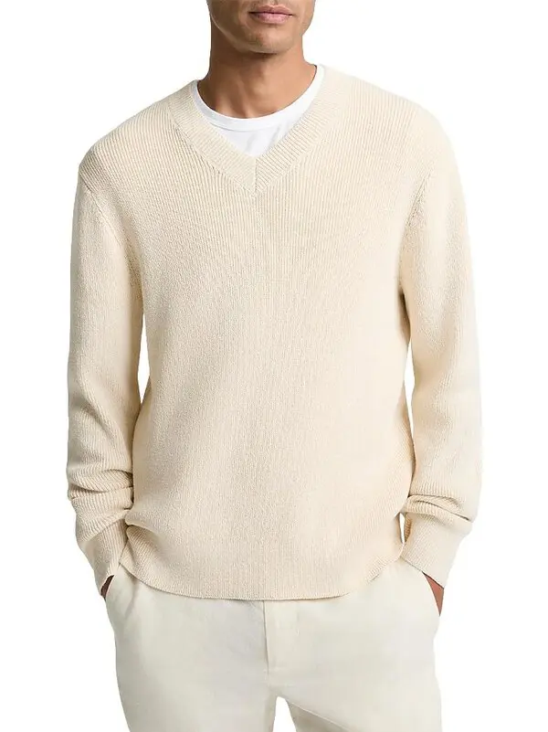 Vince Ribbed V-neck Pullover Sweater - Classic Cream
