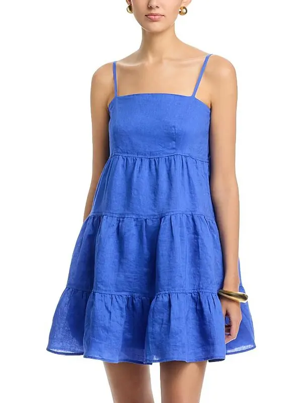 Elan Linen Tiered Mini Dress - Sapphire Blue