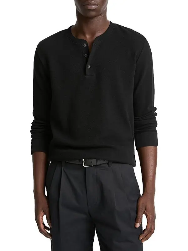 Vince Jacquard Rib Long Sleeve Henley - Black