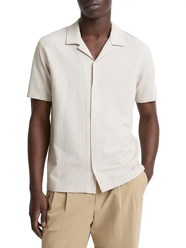 Vince Seersucker Stripe Short Sleeve Cabana Shirt - Mineral/optic White