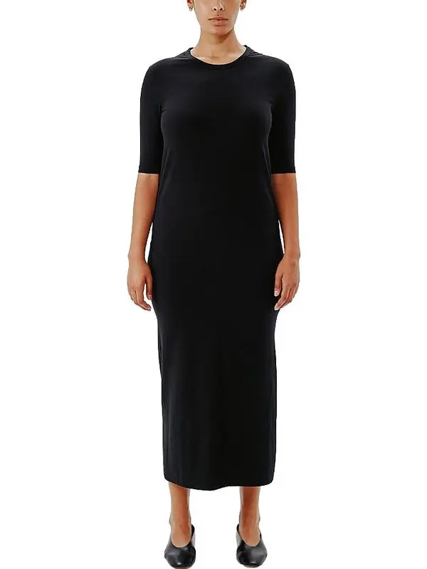 Another Tomorrow Elbow Sleeve Midi Dress - Black