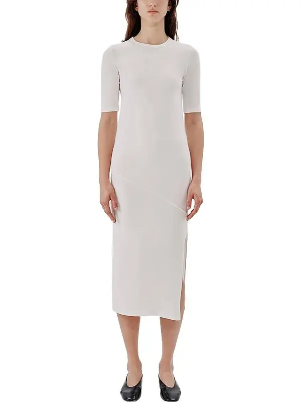 Another Tomorrow Elbow Sleeve Midi Dress - White