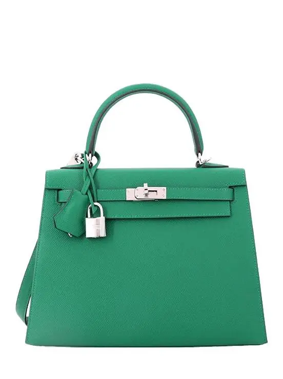 HERMES Kelly 25 Handbag Green Epsom With Palladium Hardware - Vert Vertigo