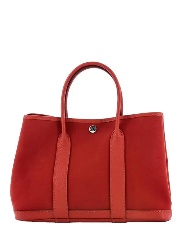 HERMES 30 Garden Party Tote Toile And Leather - Red