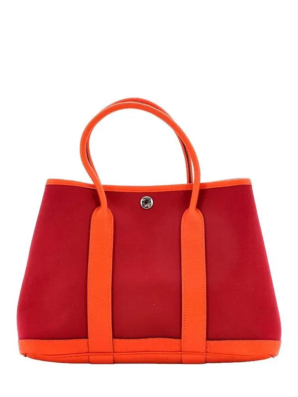 HERMES 30 Garden Party Tote Toile And Leather - Red/ Orange/ Red