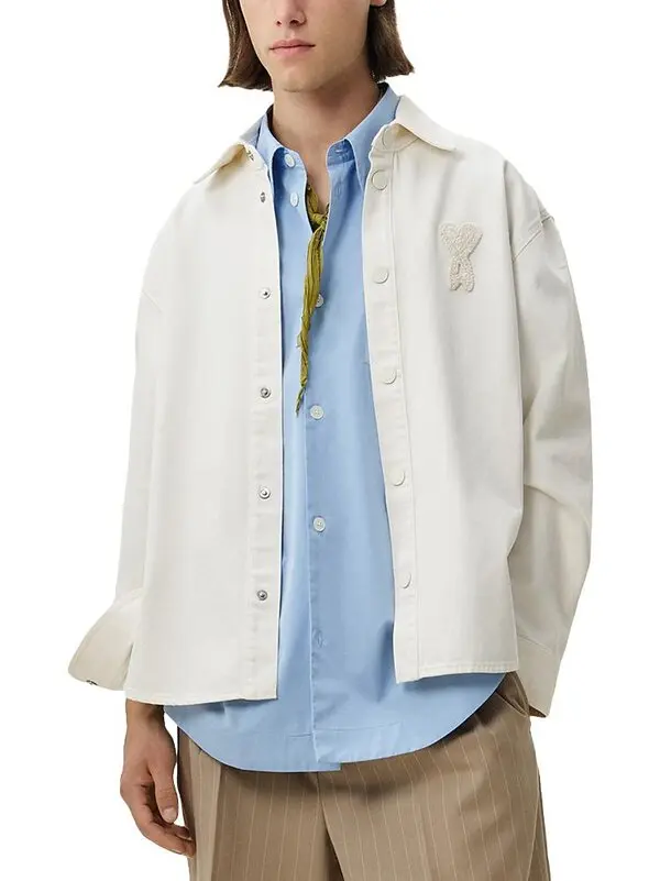 Ami Cotton Logo Overshirt - White Cream