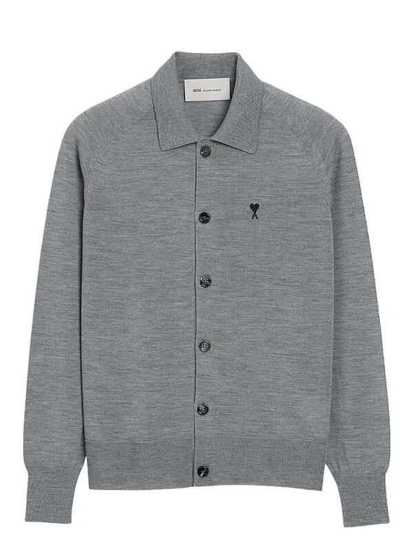 Ami Button Cardigan Sweater - Heather Grey/black