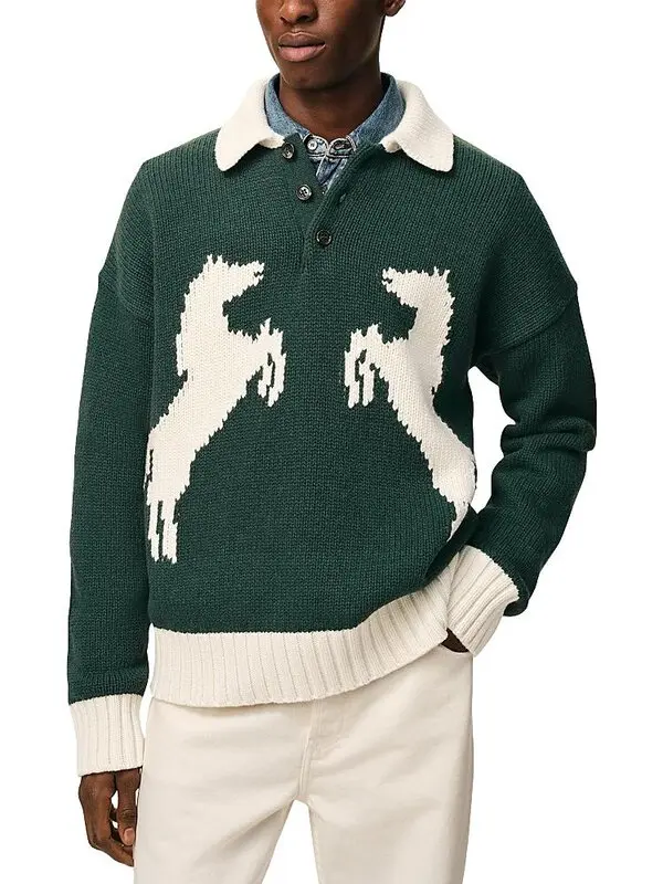 Ami Horse Polo Sweater - Evergreen/moonlight