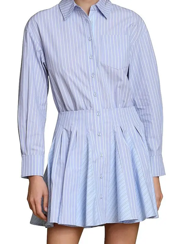 Avec Les Filles Button Front Shirt Dress - Blue Stripe