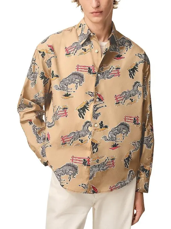 AMI Paris Boxy Shirt With Horse Print - Camel