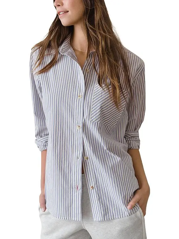 Marine Layer Jane Relaxed Shirt In Cali Poplin - Blue Stripe