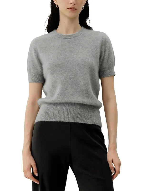 Lilysilk Brushed Cashmere Short-sleeve Sweater - Foggy