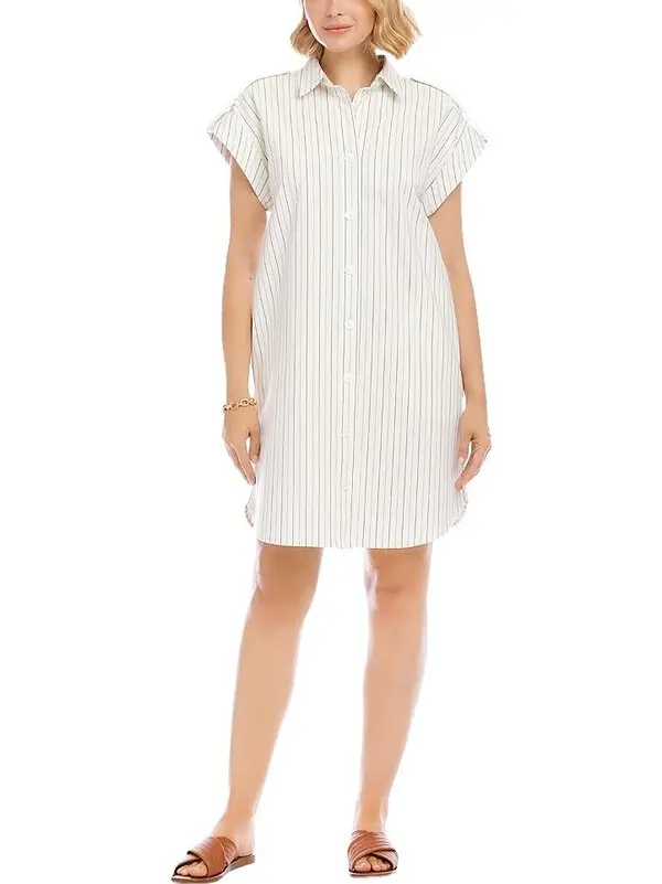 Karen Kane Stripe Cap Sleeve Shirtdress - Off White/ Black