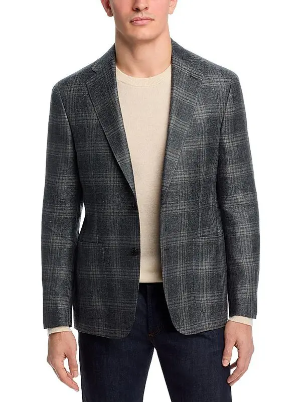 Vince Linen & Wool Plaid Sport Coat - Grey