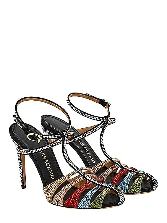 FERRAGAMO Crystal Embellished Stiletto Sandals - Nero